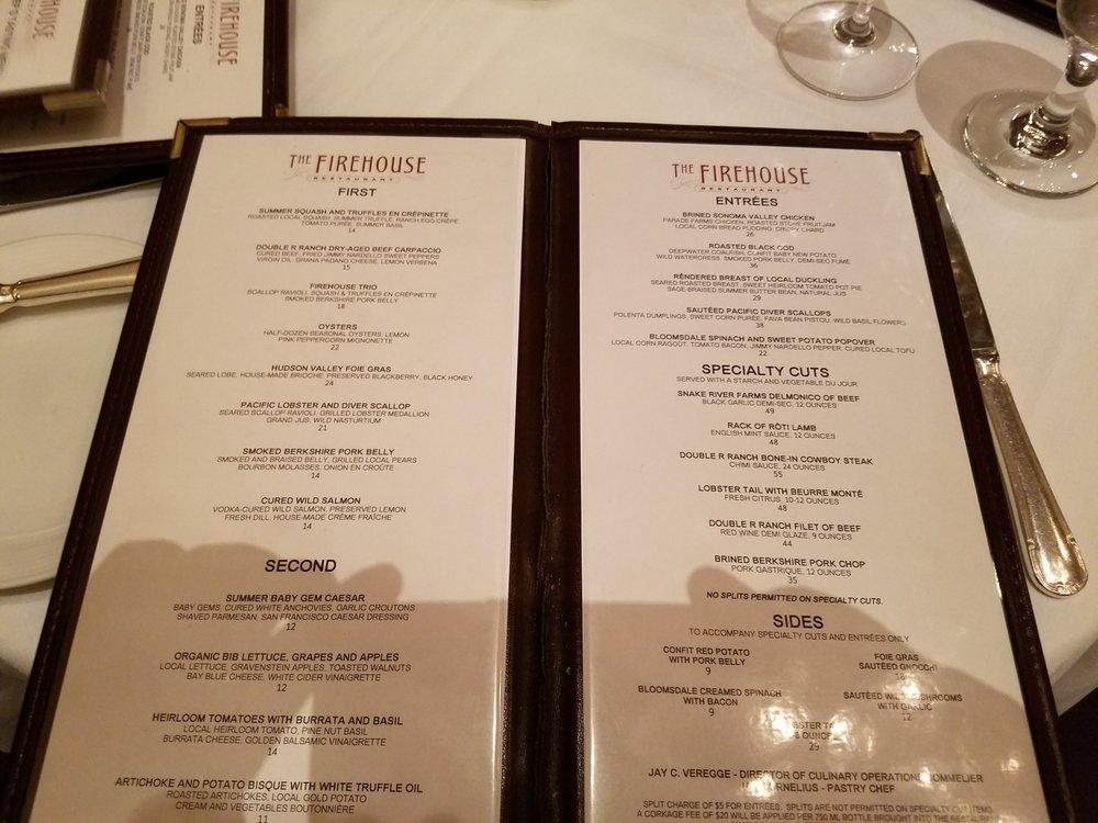 Menu at The Firehouse Restaurant, Sacramento