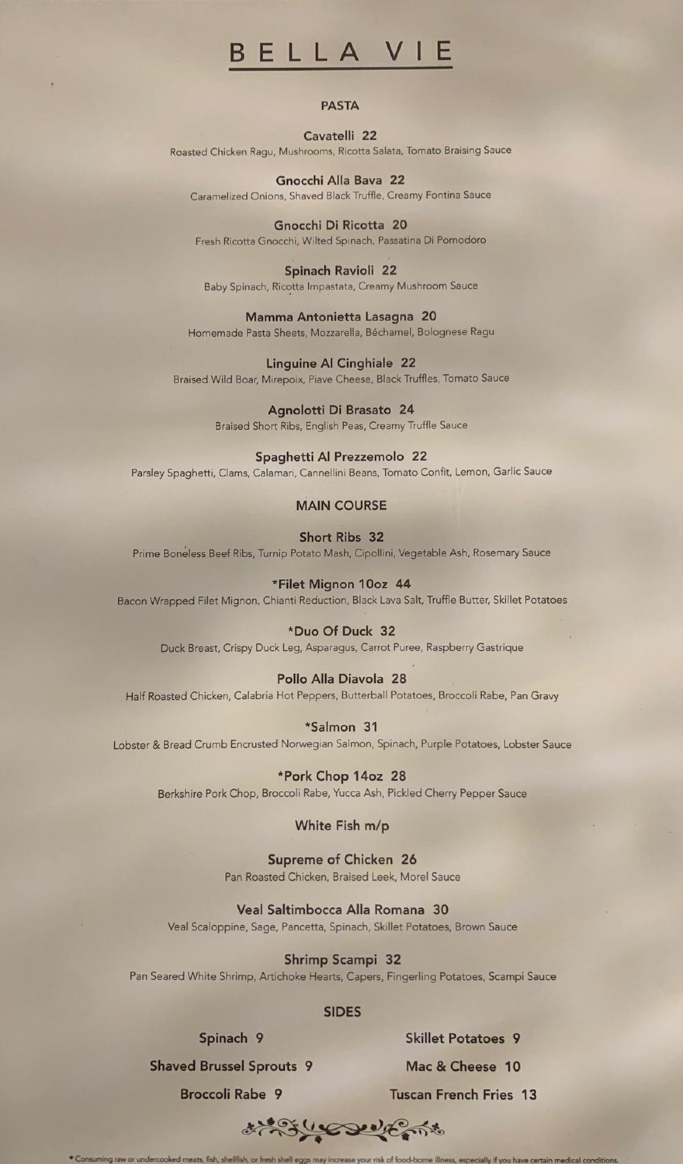 Menu at Bella Vie pub & bar, Bay Shore