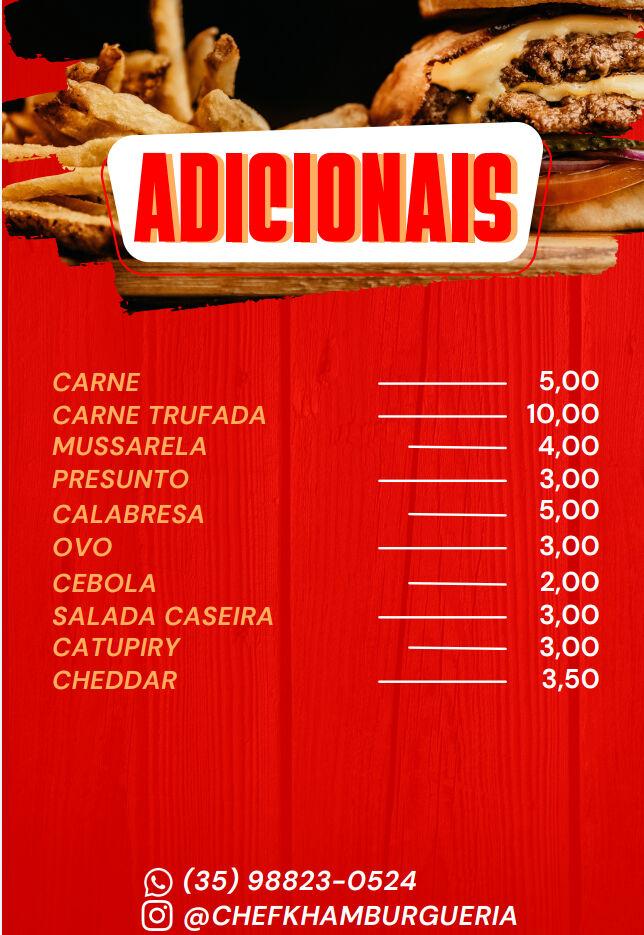 Menu em CHEF K HAMBURGUERIA pub & Bar, Passos