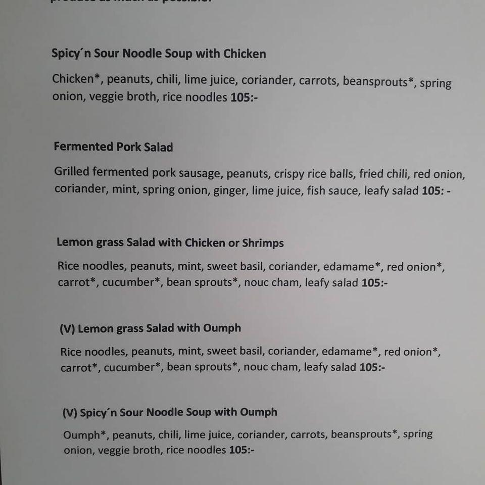 Menu at Happy Rooster cafe, Stockholm