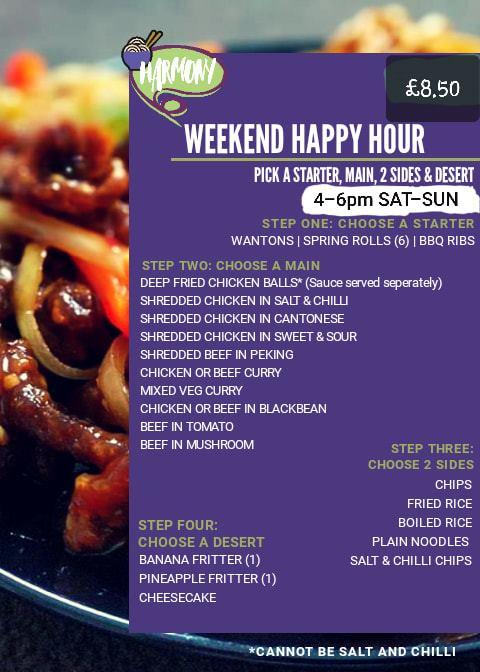 Menu at Harmony Cantonese restaurant, North Shields