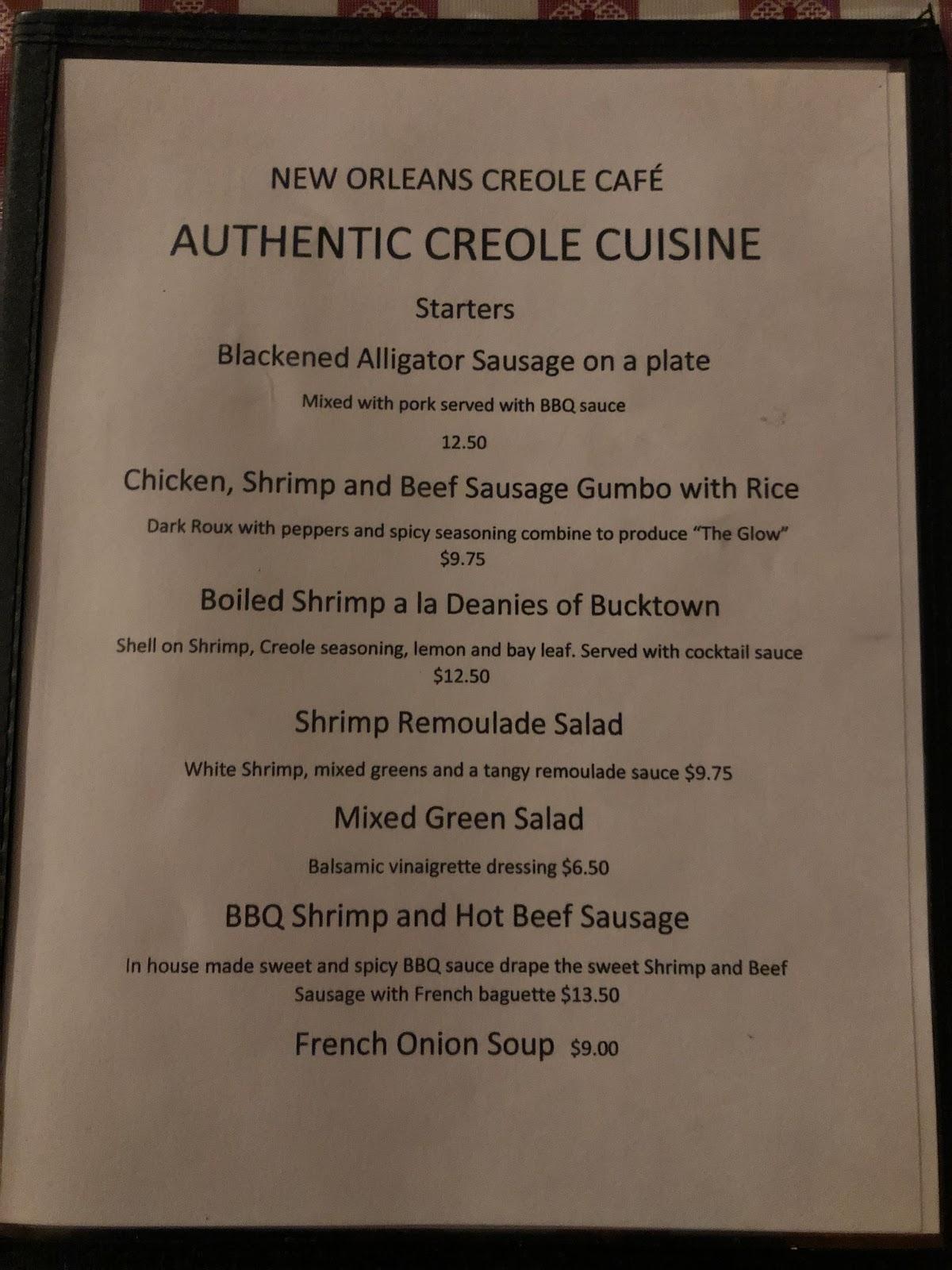 Menu at New Orleans Creole Cafe, San Diego