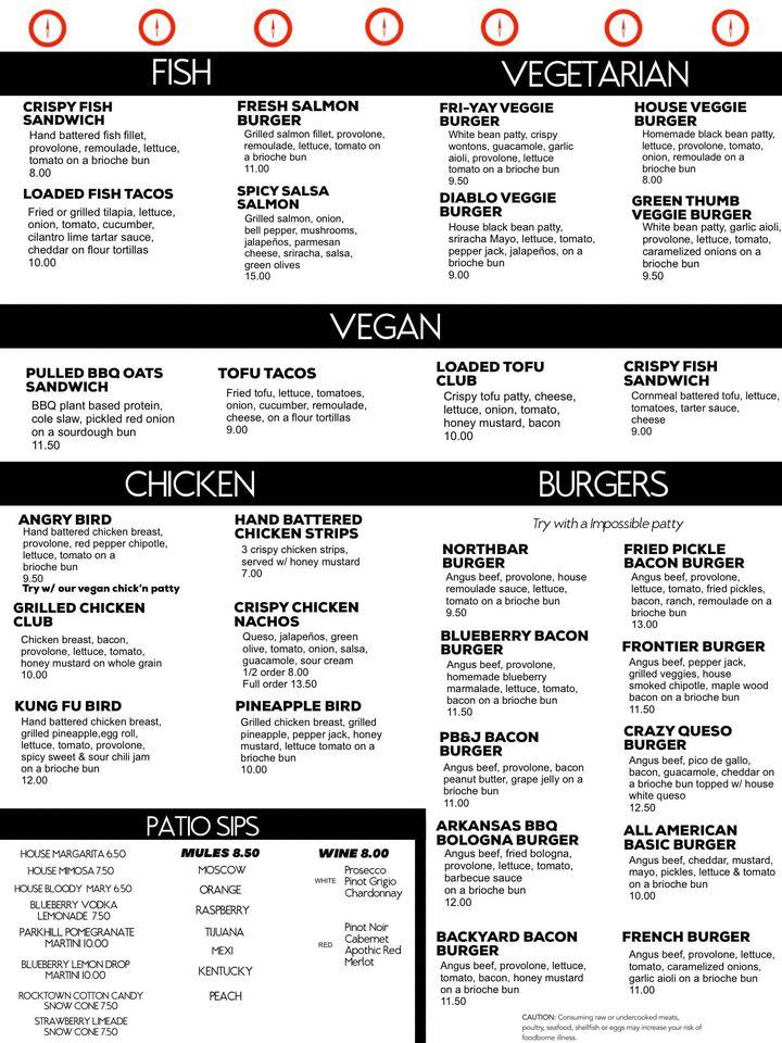 Menu at North Bar, North Little Rock, John F Kennedy Blvd