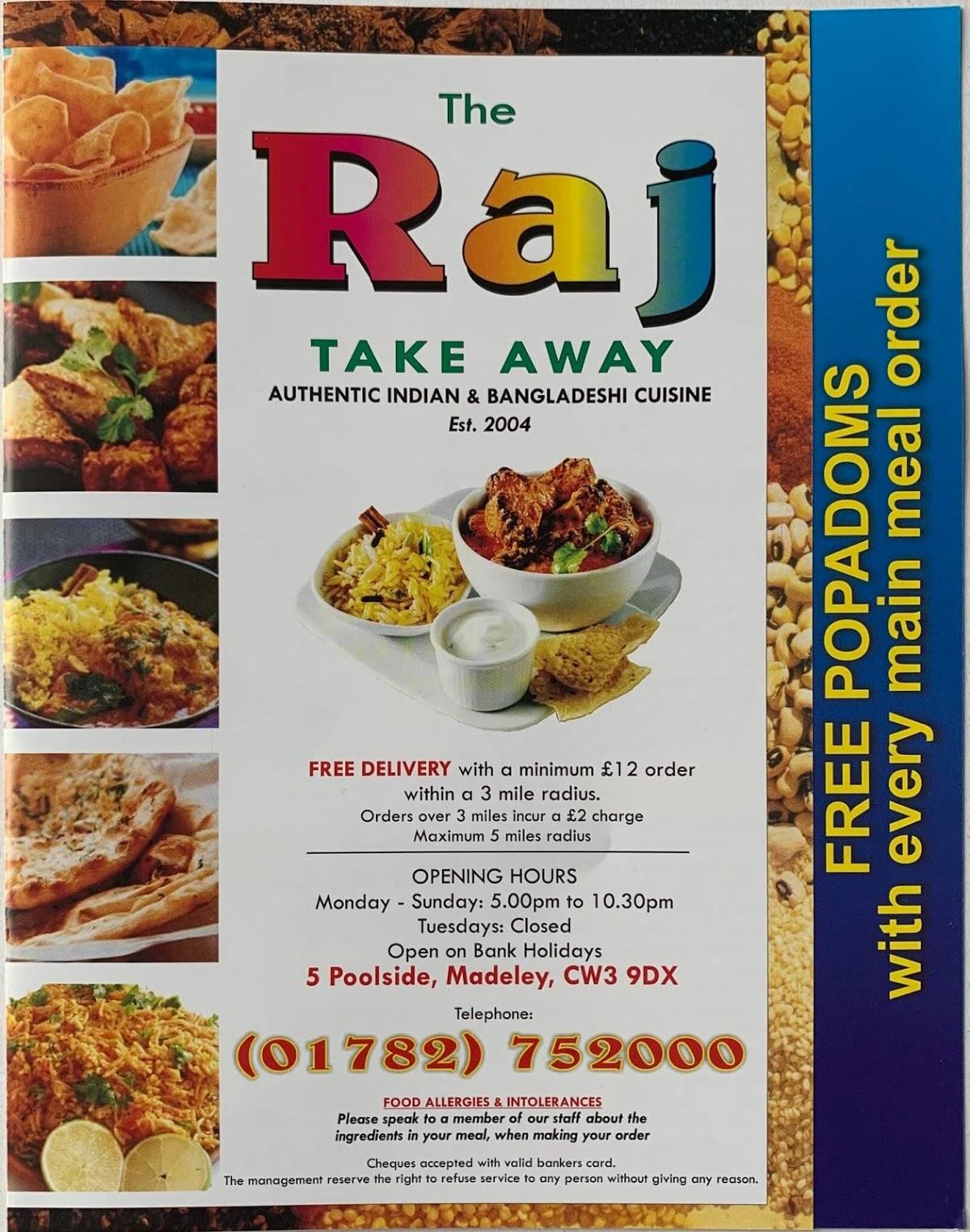 Menu at The Raj Takeaway Madeley fast food, England