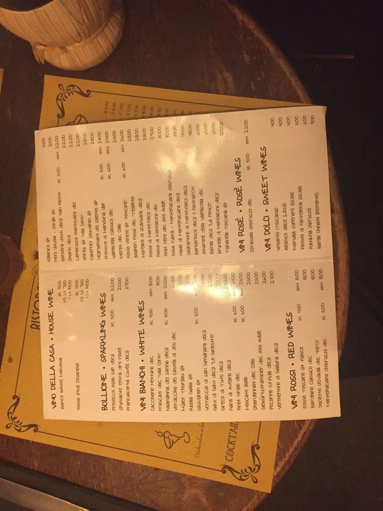 Menu at Saltimbocca ristorante, Rome