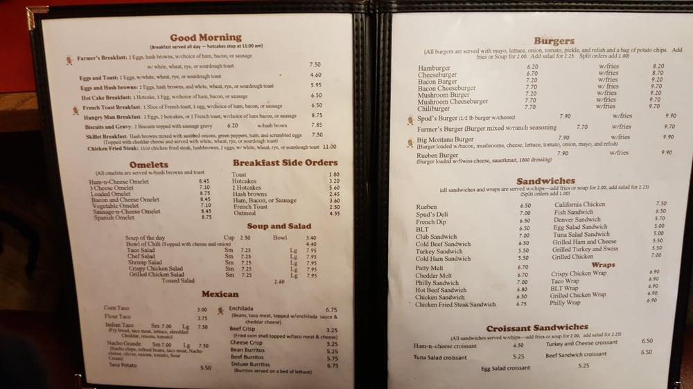 Menu at Spud's Cafe, Chester