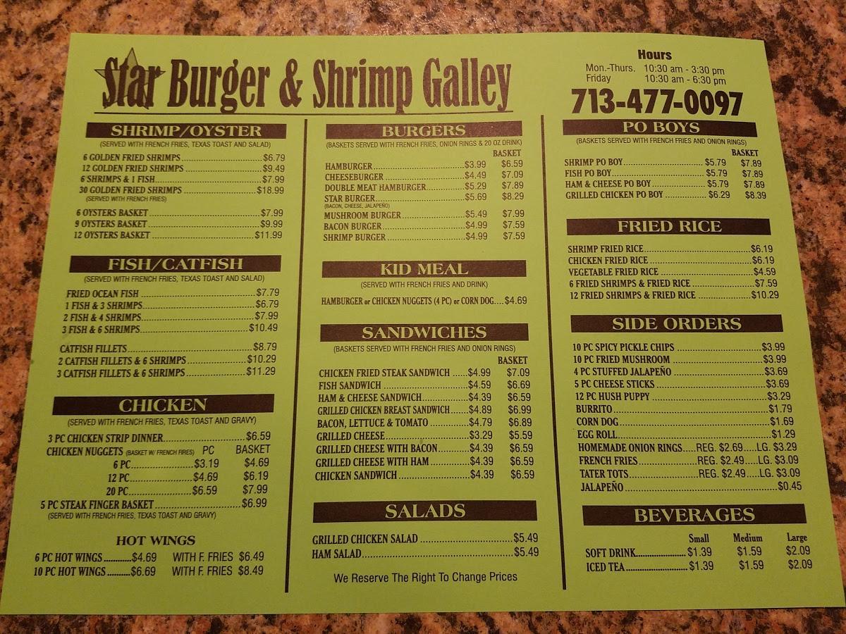 Menu at Star Burger & Shrimp Galley restaurant, Pasadena