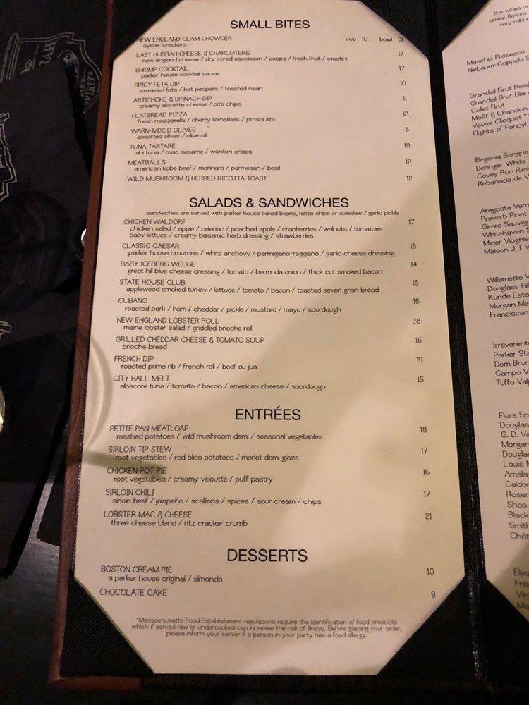 Menu at The Last Hurrah pub & bar, Boston
