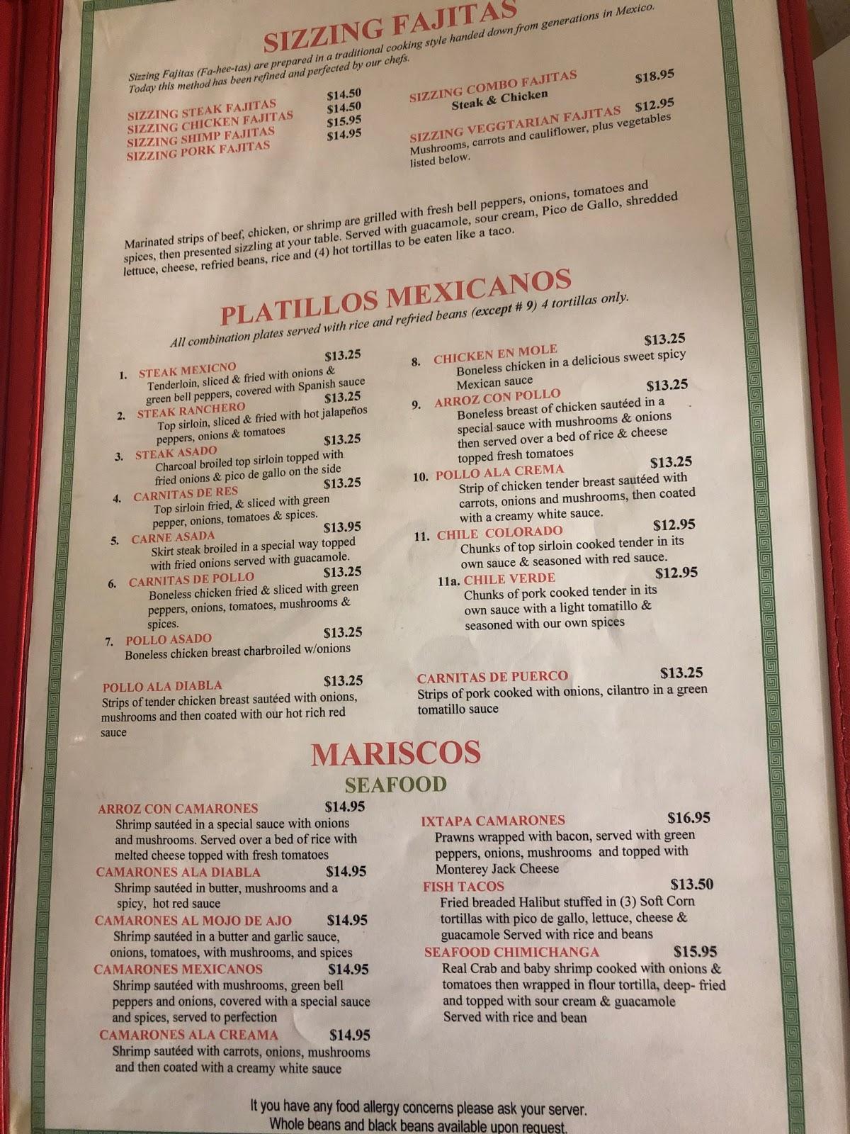 Menu at Ixtapa Restaurant, Newberg
