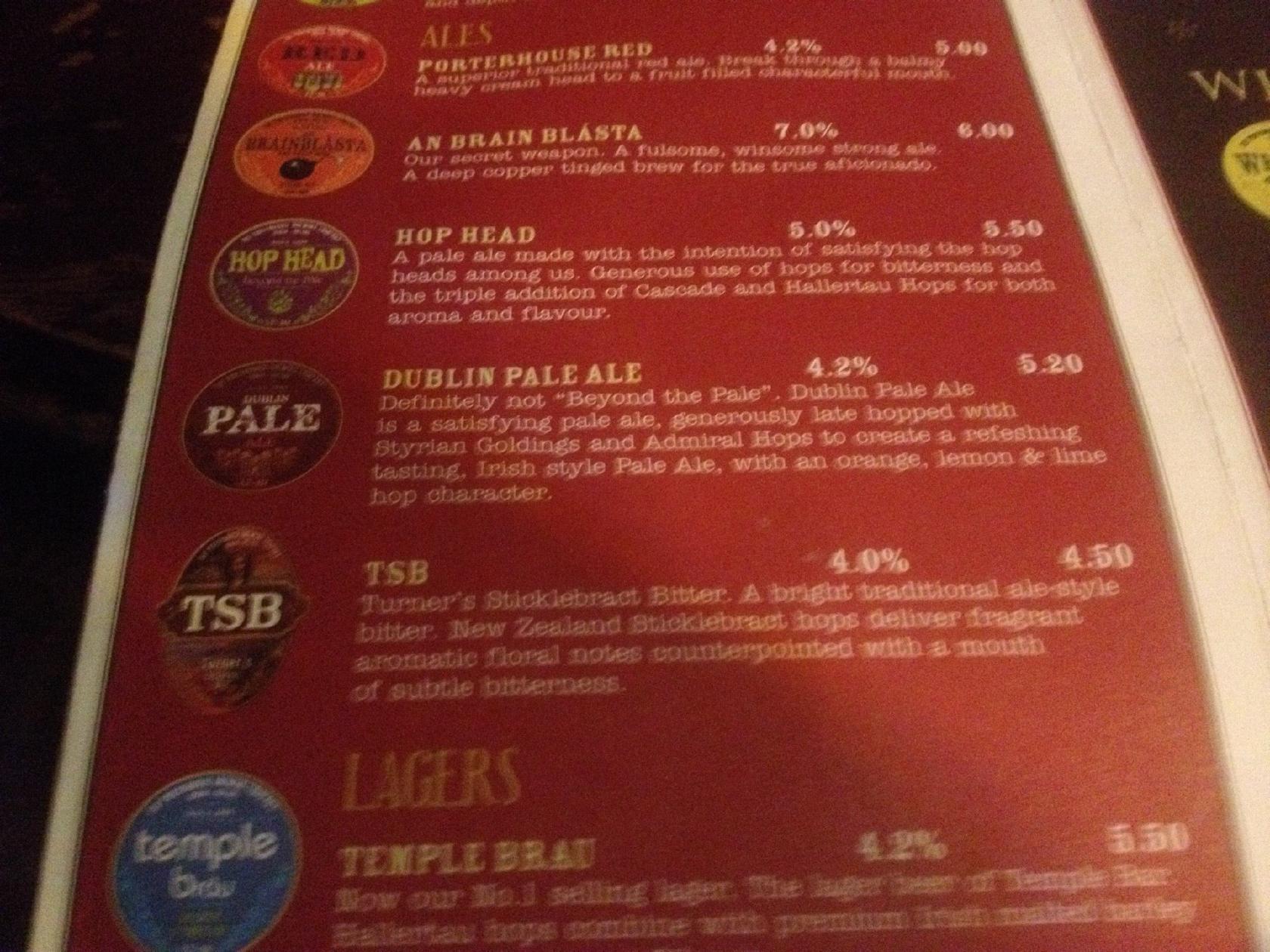 Menu at The Port House pub & bar, Dublin