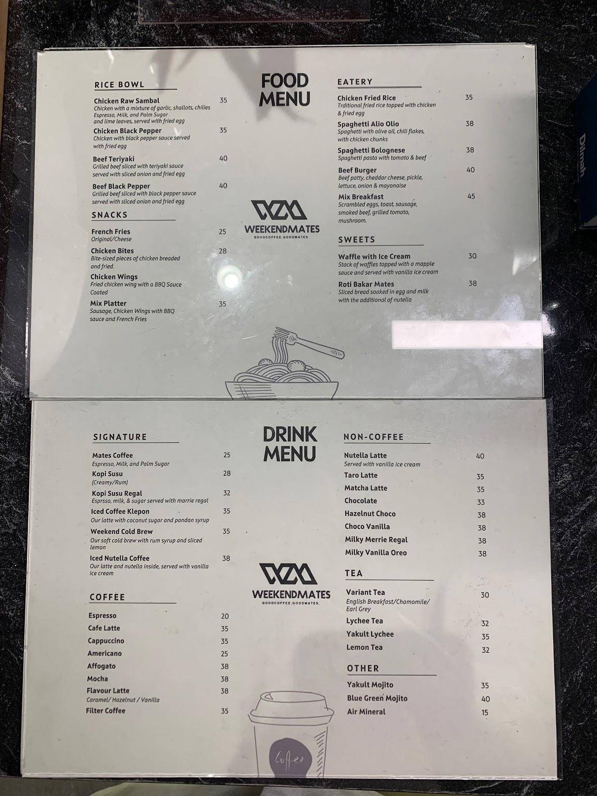 Menu at Weekend Mates Coffee, South Jakarta