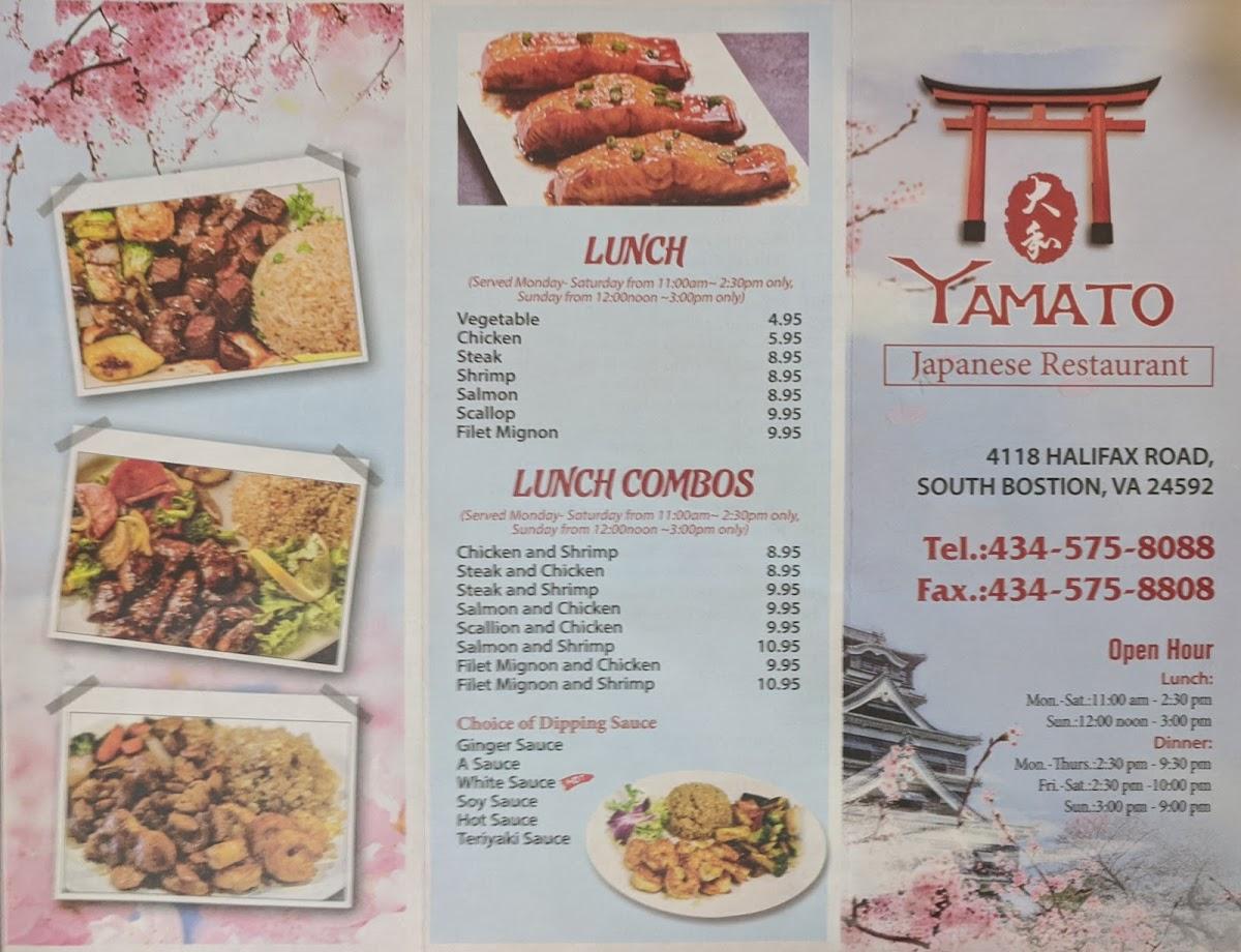 Menu at Yamatos Japanese Restaurant, South Boston