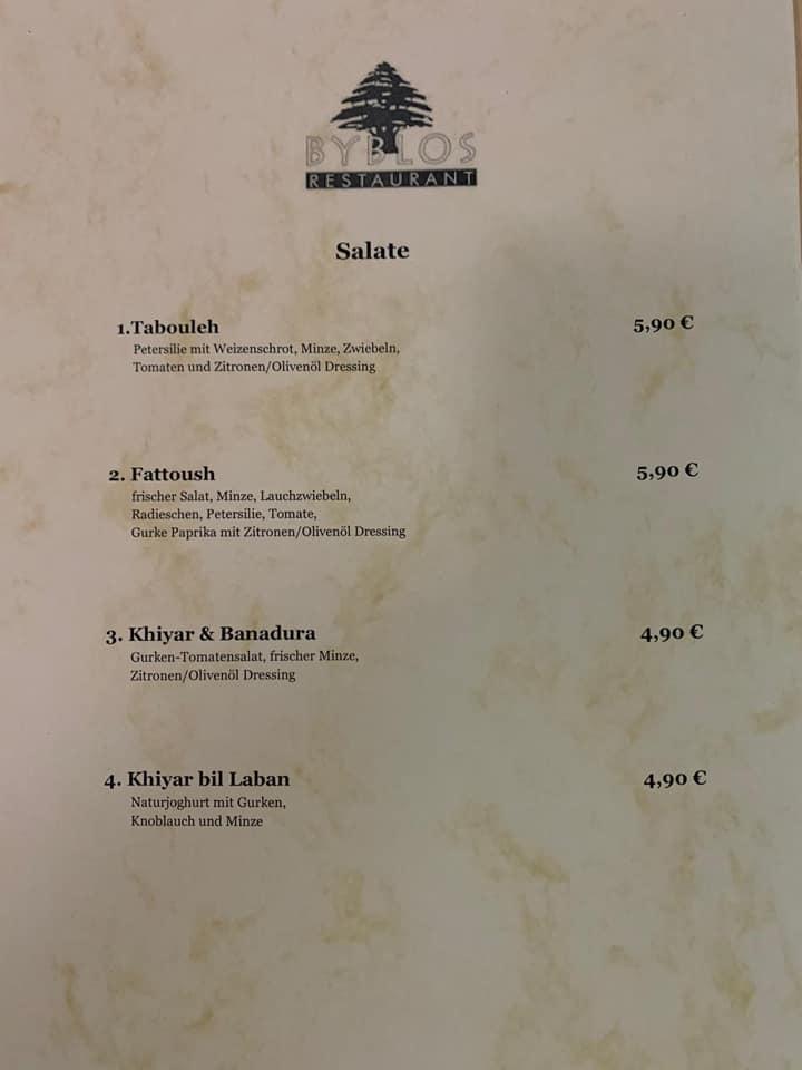 Menu at Byblos Restaurant, Werl