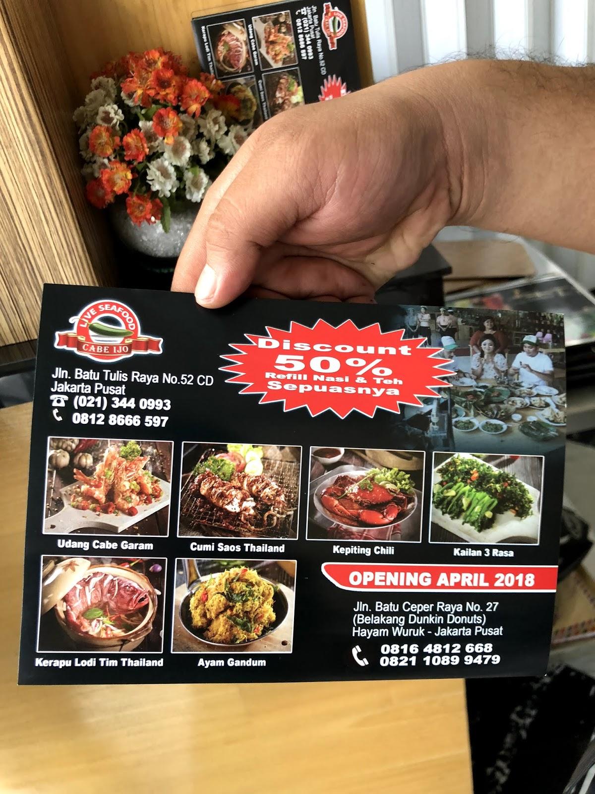 Menu at Cabe Ijo Seafood Resto restaurant, Central Jakarta, Jl. Batu ...