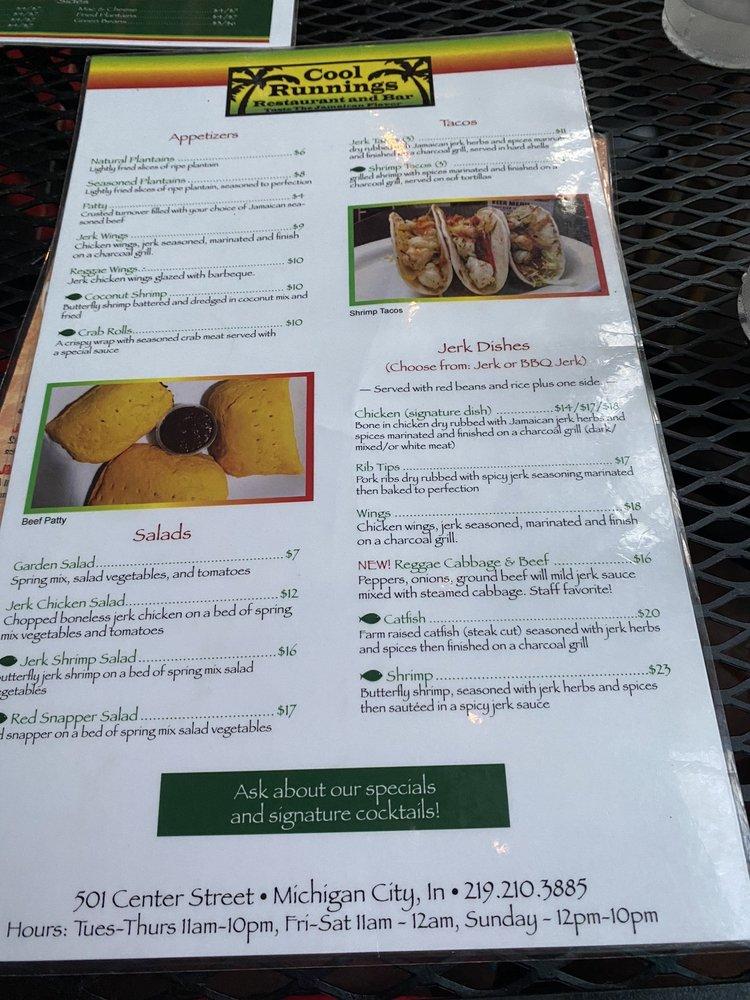 Menu at Cool Runnings Restaurant & Bar, Michigan City, 501 Center St