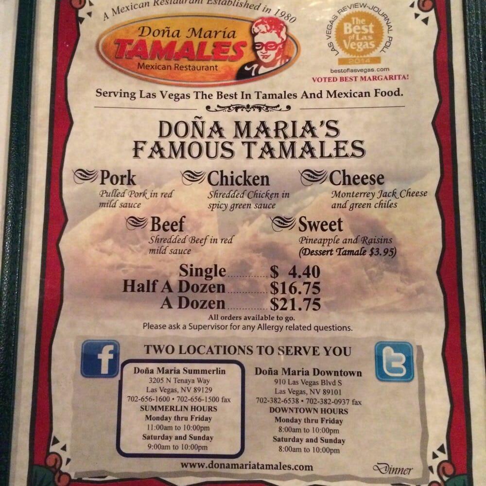 Menu at Dona Maria Tamales-Northwest restaurant, Las Vegas, N Tenaya Way
