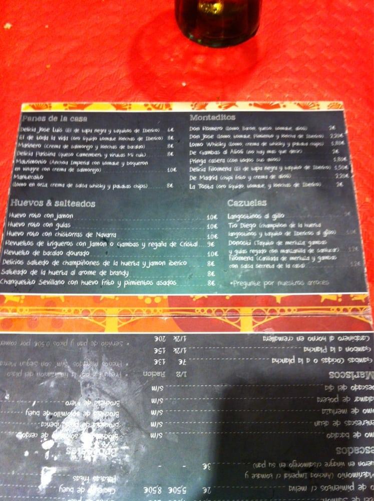Menu at Bar Filomena Tapas, Seville