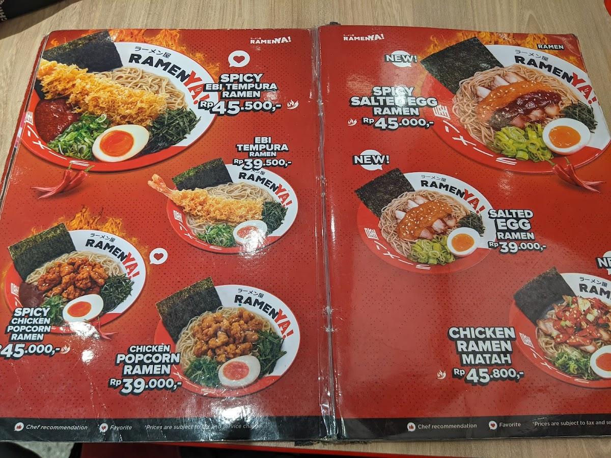 Menu at Ramen YA! BIP restaurant, Bandung