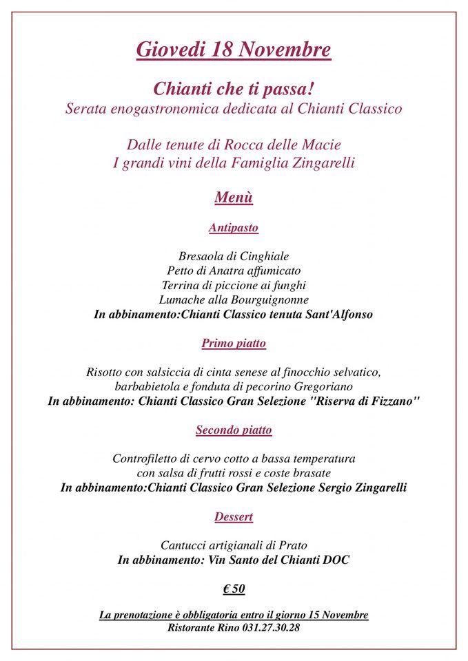 Menu at Rino restaurant, Como
