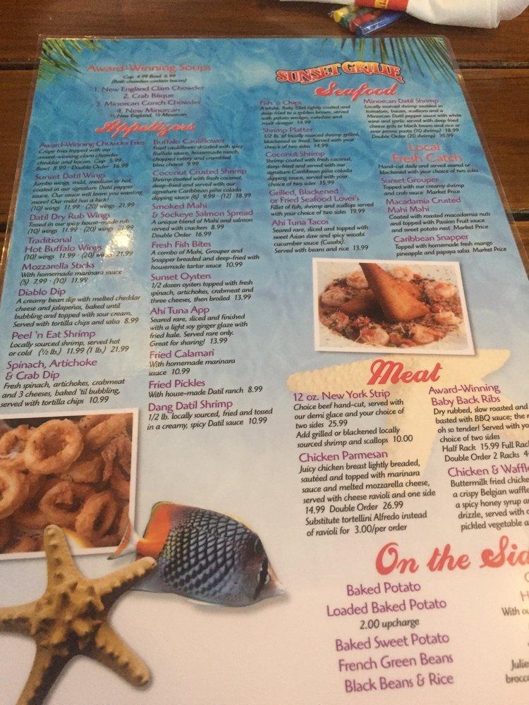 Menu at Sunset Grille pub & bar, St. Augustine, 421 A1A Beach Blvd