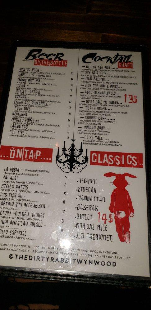 Menu at The Dirty Rabbit Wynwood pub & bar, Miami