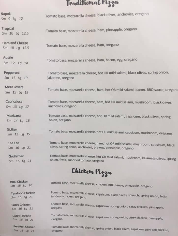 Menu at Warburton Village Pizza Cafe, Warburton, Warburton Hwy
