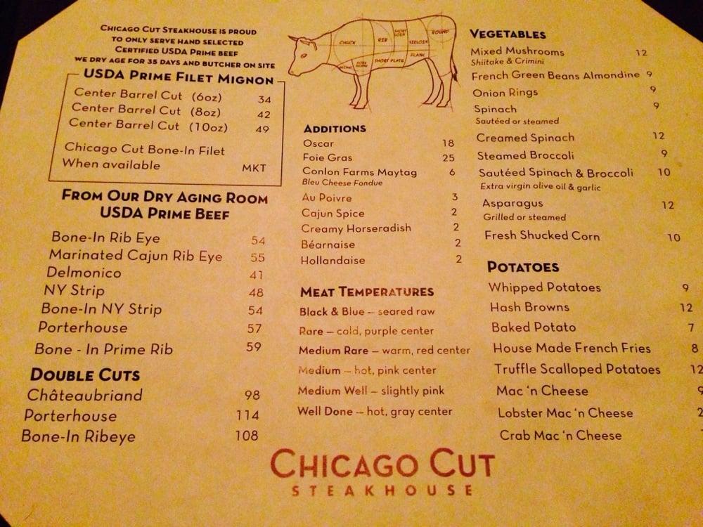 Menu at Chicago Cut Steakhouse, Chicago