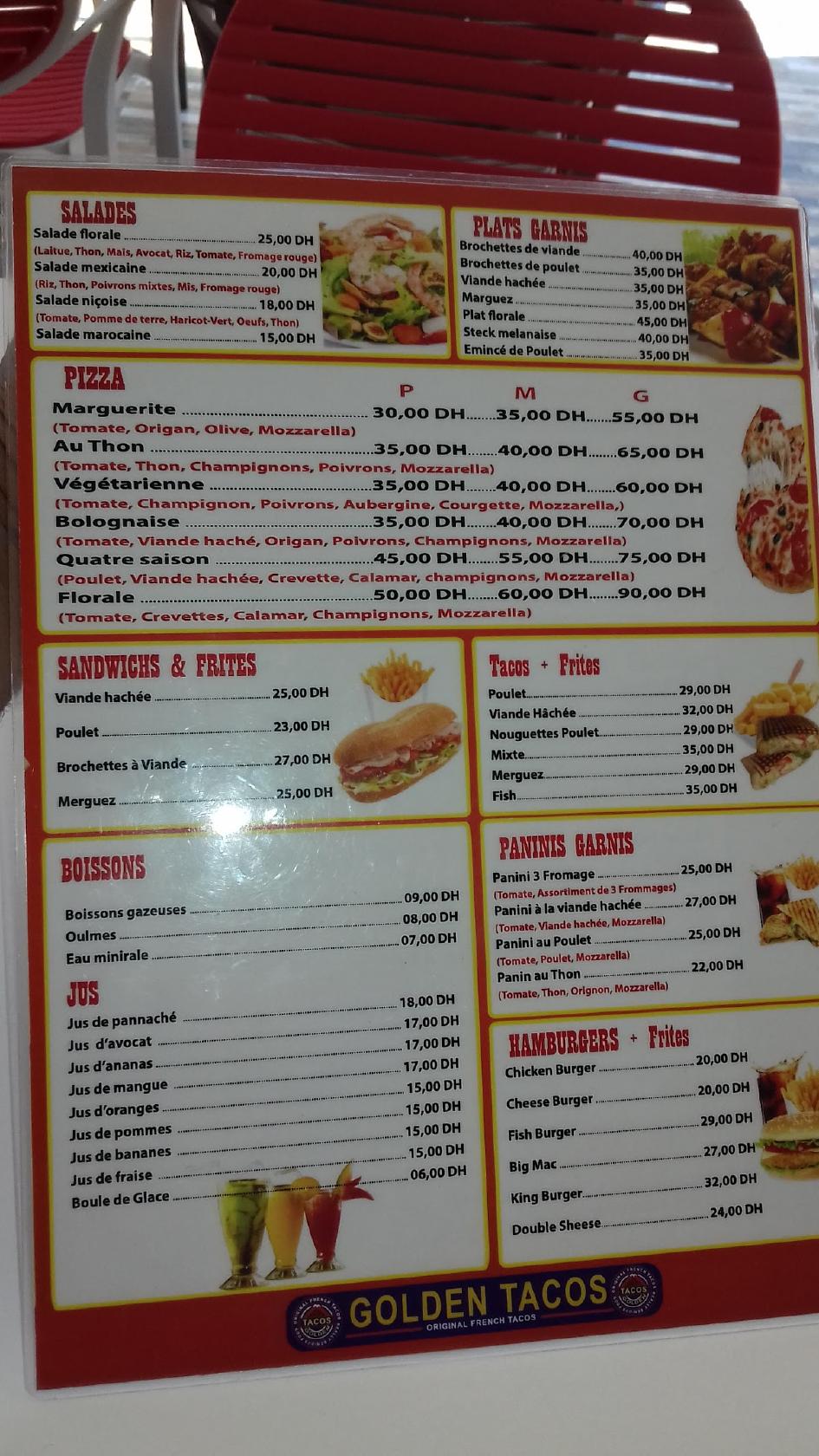 Menu at GOLDEN TACOS restaurant, Mohammedia