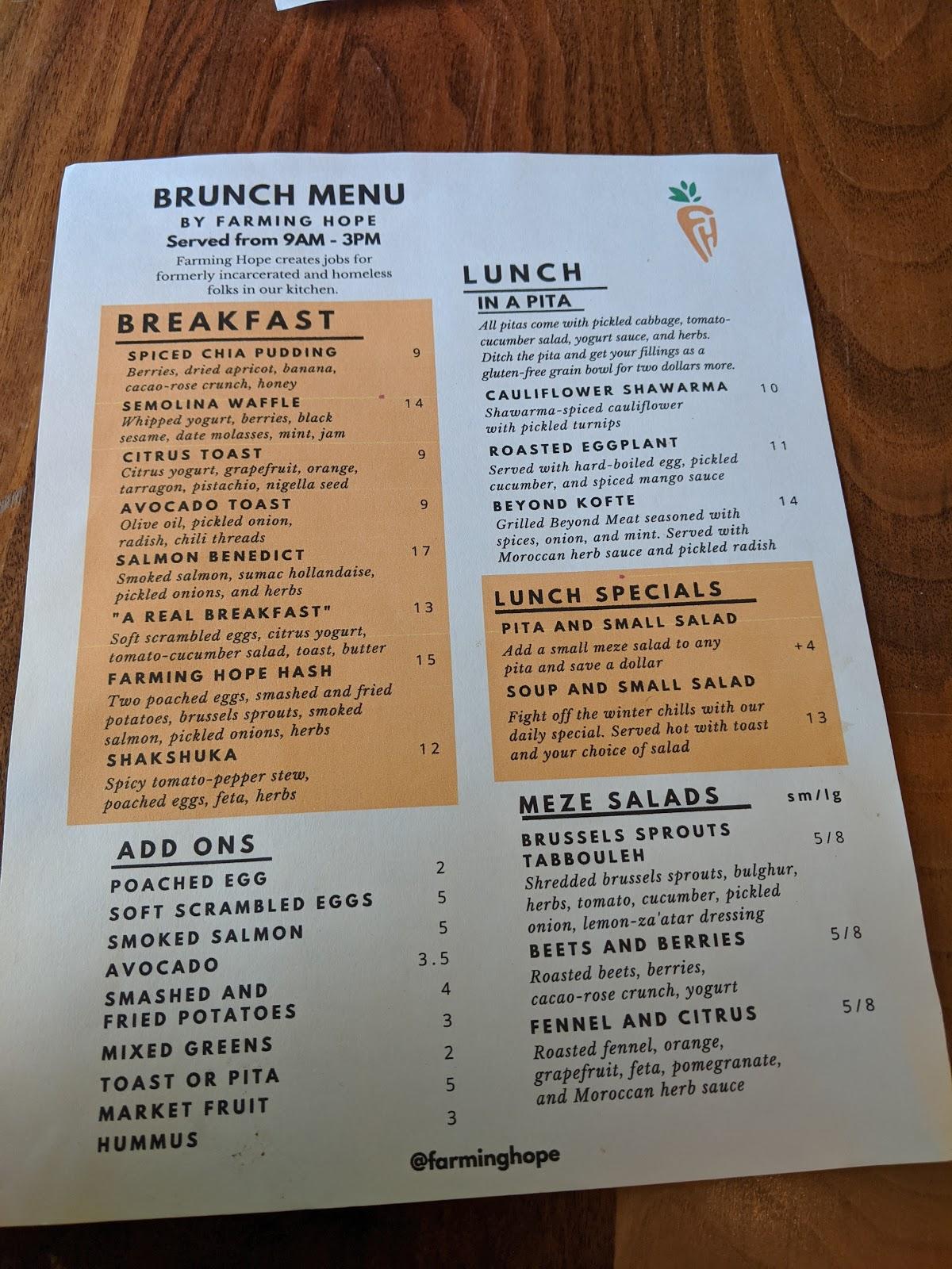Menu at Manny’s cafe, San Francisco