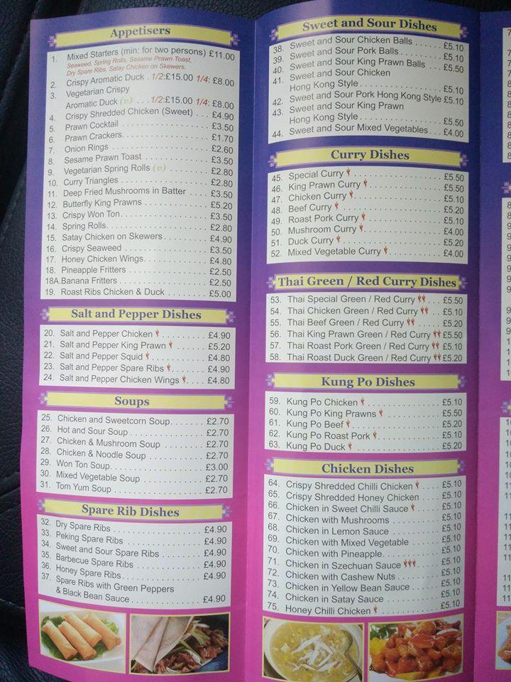 Menu at Mayflower Chinese fast food, Keith
