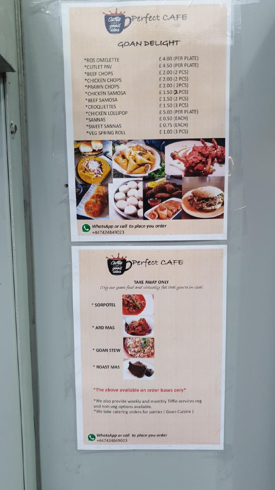 Menu at Perfect cafe, Southall