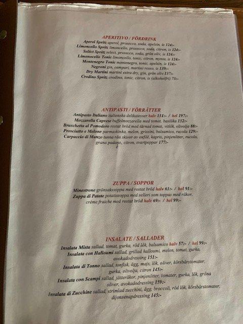Menu at Piccolo Mondo cafe, Malmö
