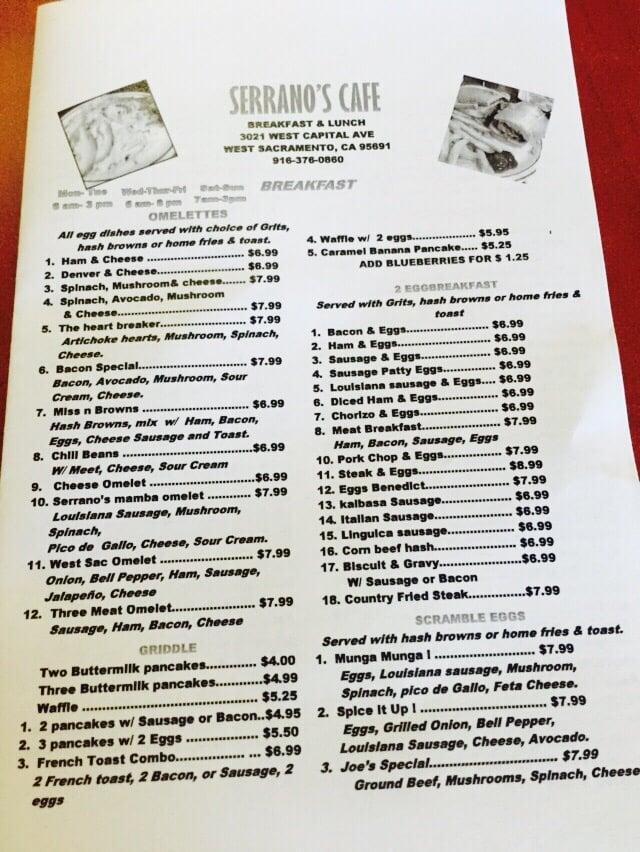 Menu at Serrano's Cafe, West Sacramento