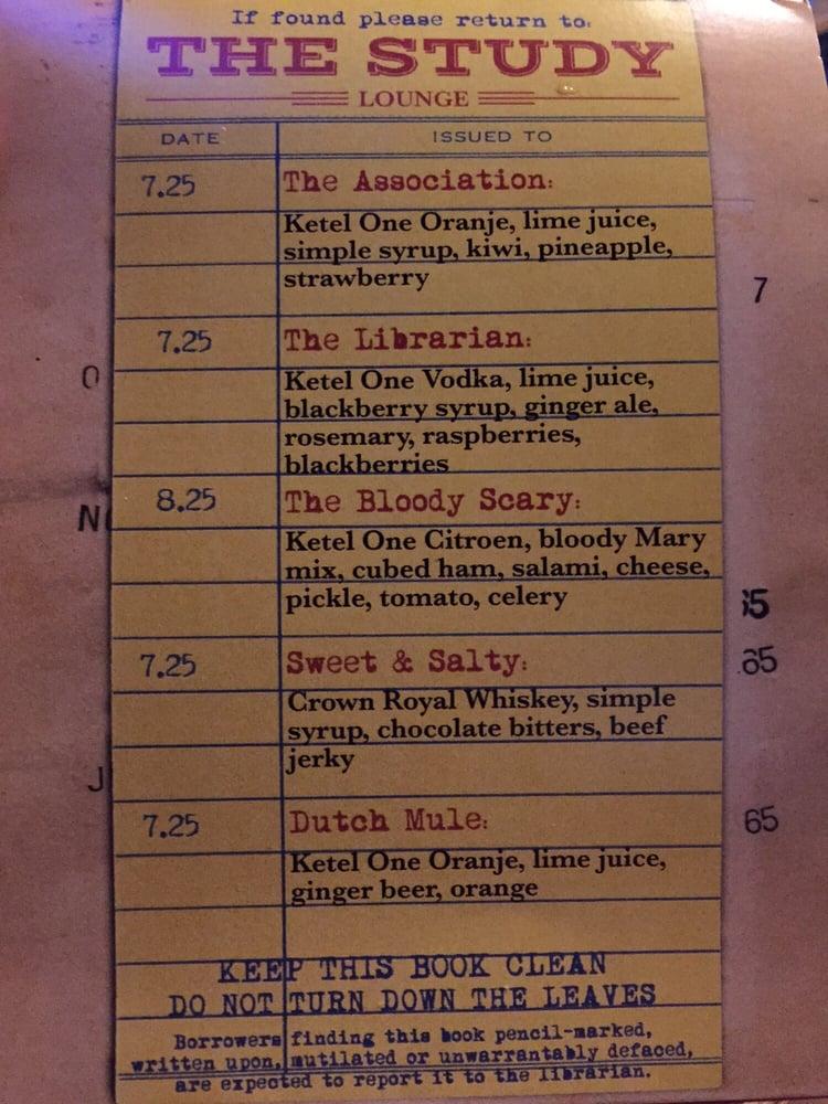 Menu at The Study Lounge pub & bar, El Cajon