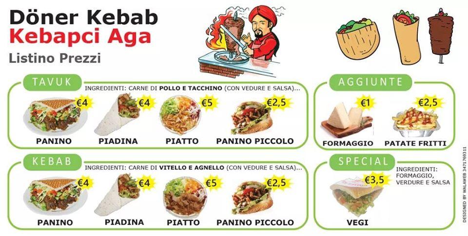 Carta del restaurante Döner Kebab - Kebapci Aga Sacile (PN), Sacile