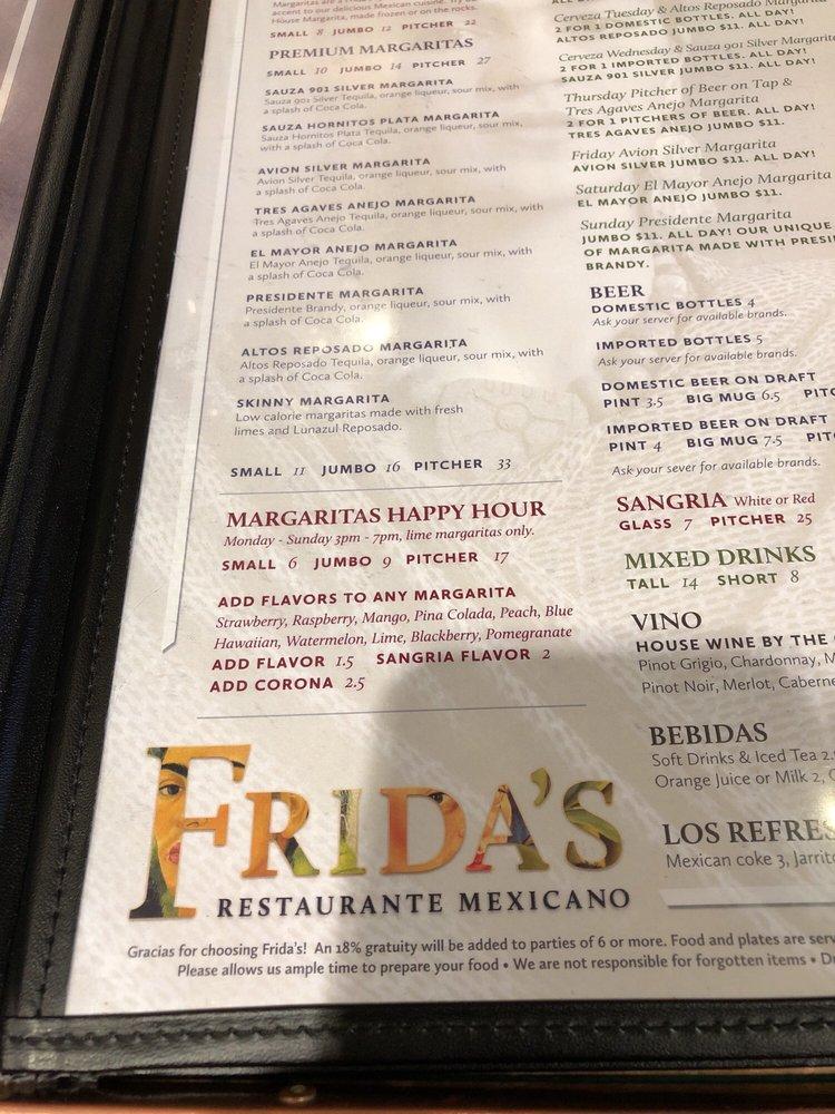 Menu at Frida's Mexican Restaurant, Collierville