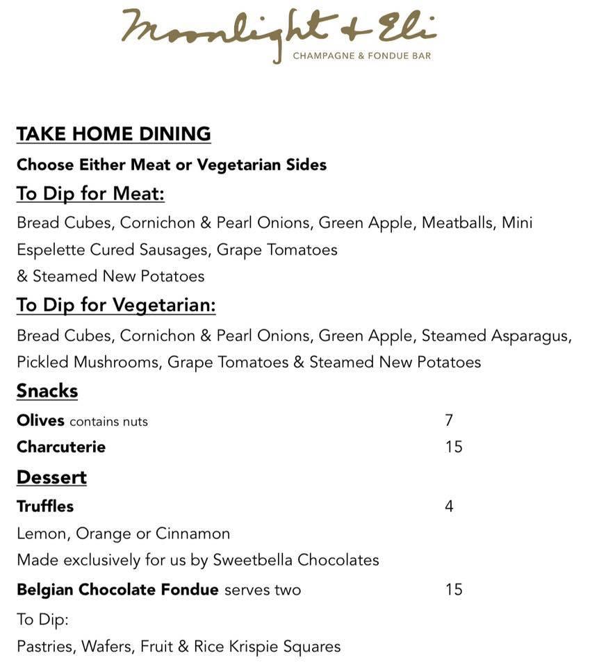 Menu at Moonlight & Eli pub & bar, Calgary
