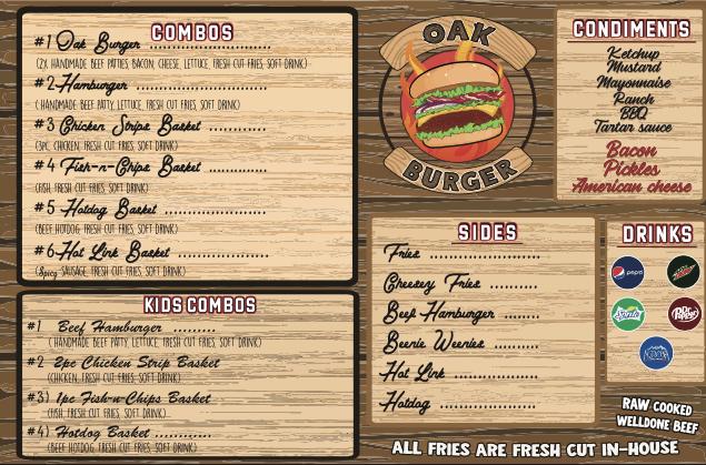 Carta del restaurante Oak Burger, Oakville