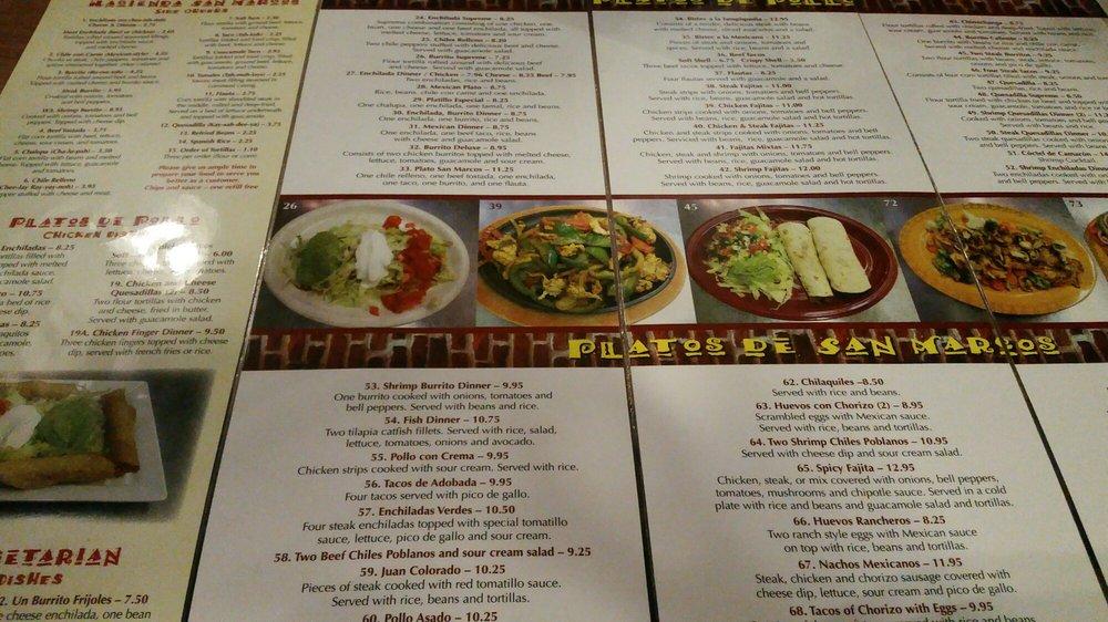 Menu at San Marcos Mexican Restaurant, Wetumpka, US-231