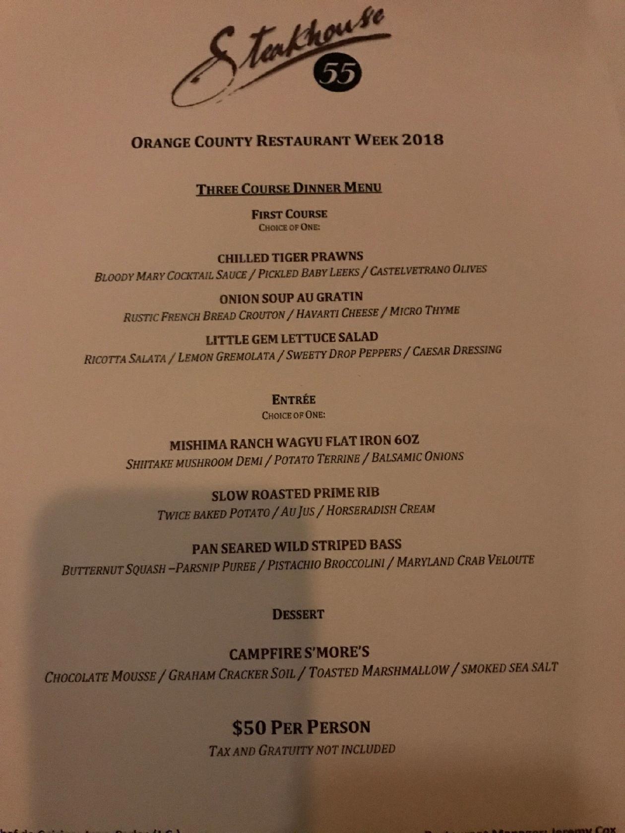 Menu at Steakhouse 55, Anaheim, W Magic Way