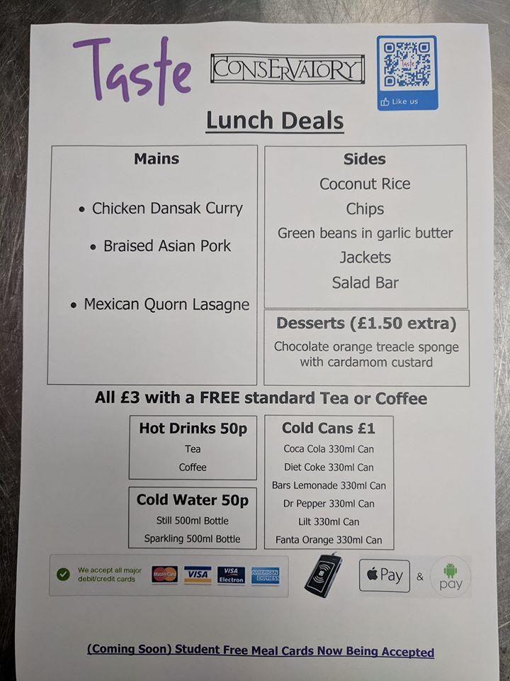 Menu at Taste Restaurant, Chesterfield