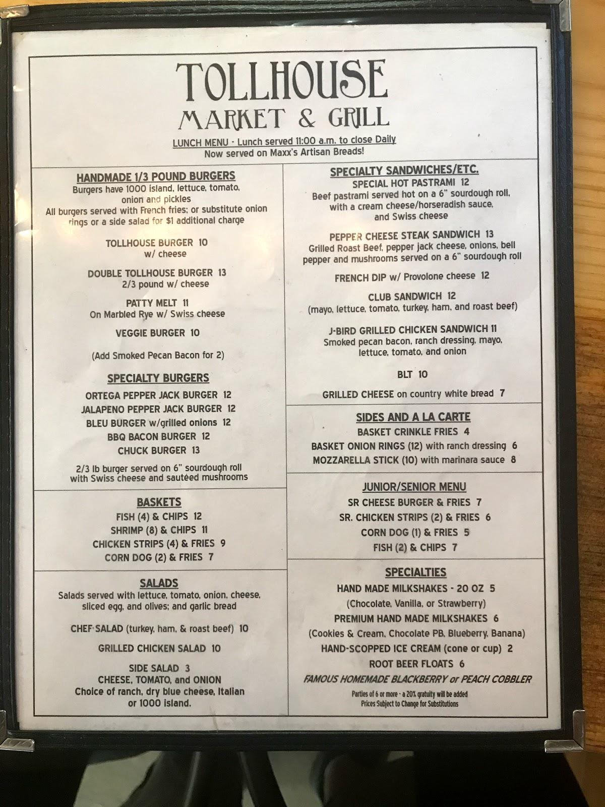 Menu at Tollhouse Market & Grill restaurant, Tollhouse