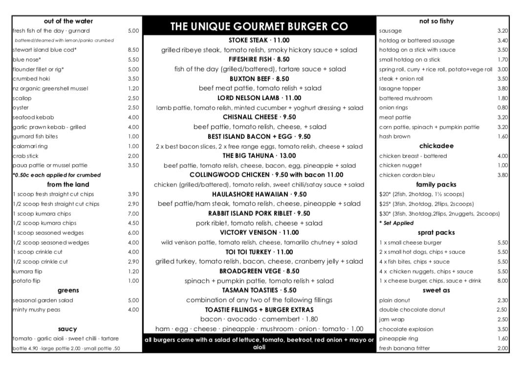 Menu at Two Little Fish restaurant, Nelson, 231 Nayland Rd