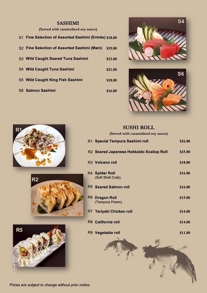 Menu at Yume Modern Japanese Restaurant, Erina