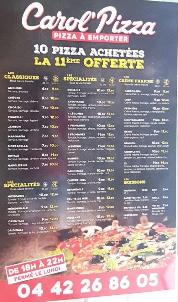 Menu at Carol' Pizza pizzeria, Jouques