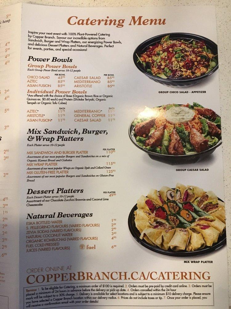 Menu at Copper Branch restaurant, Brossard