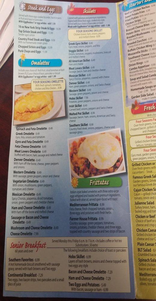 Menu at Four Seasons Family Restaurant, Montpelier