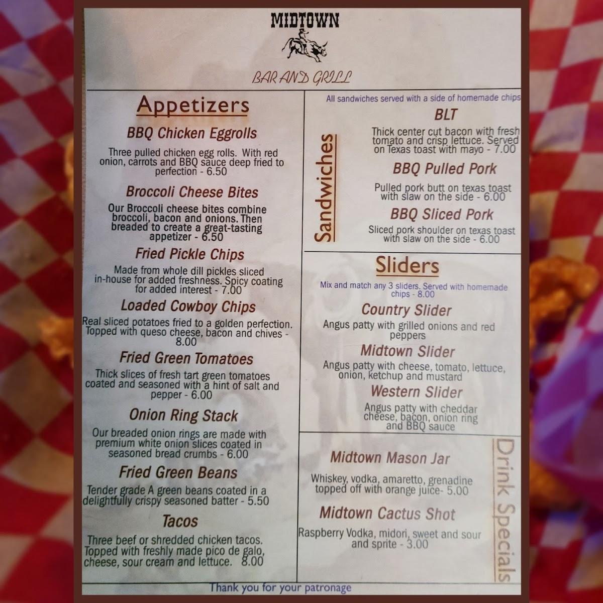 Menu at Midtown pub & bar, Cape Girardeau