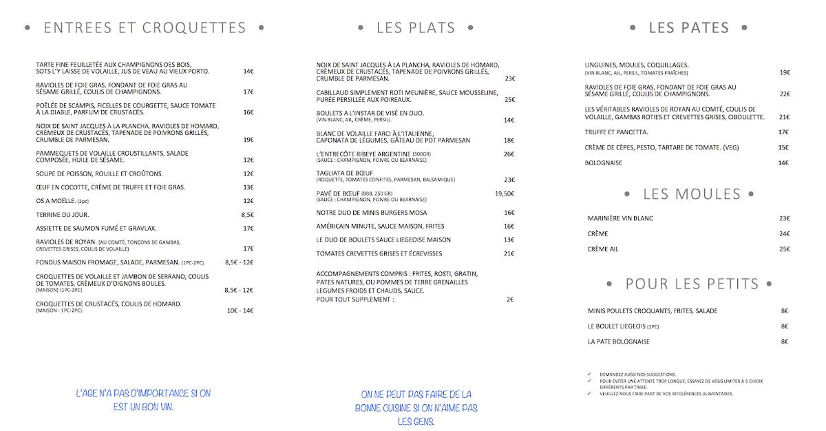 Menu au Mosa Bar Restaurant, Oupeye
