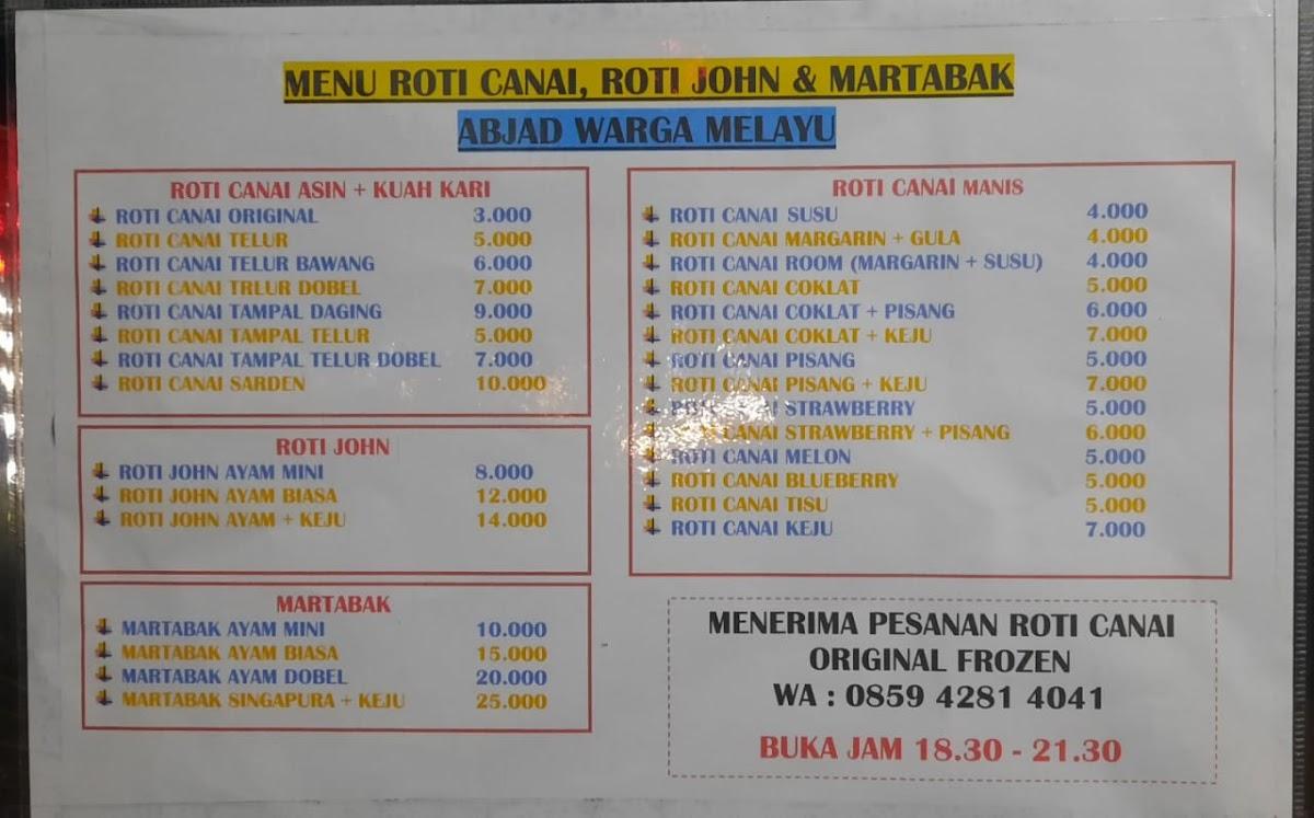Menu at ROTI CANAI ABJAD WARGA MELAYU restaurant, Kademangan